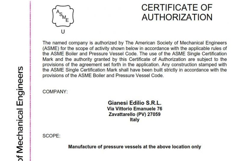 U and UM Certification - News - Gianesi Edilio S.r.l. - Piacenza