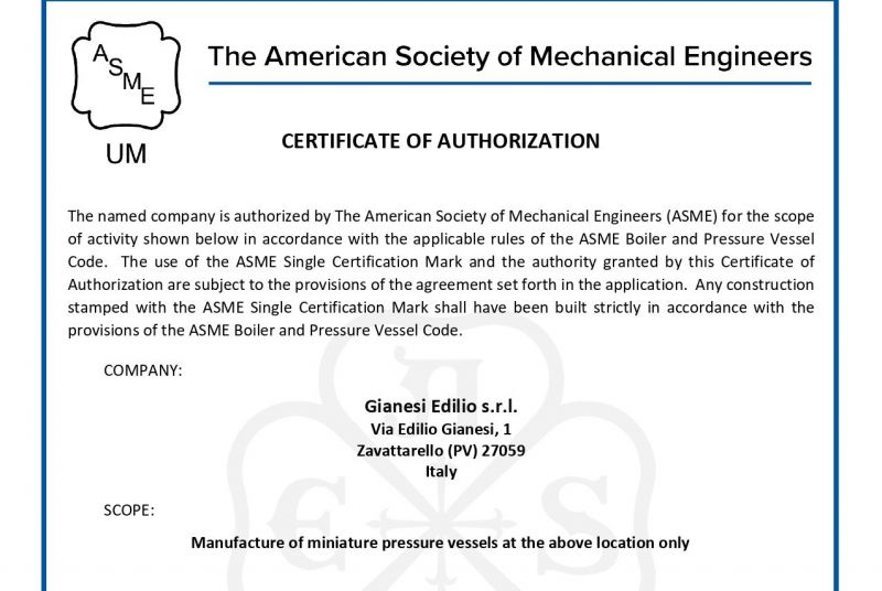 ASME UM Stamped - News - Gianesi Edilio S.r.l. - Piacenza